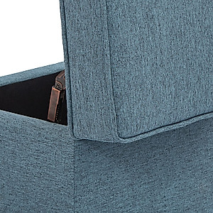 Adeco 17" Square Ottoman with Storage- Small Storage Ottoman Foot Rest with Hinged Lid- Blue Faux Linen Fabric Upholstered Footstool with Sturdy Wood Legs