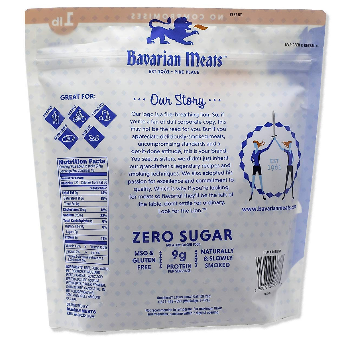 Bavarian Meats Lil' Landjaeger Hardwood Smoked Zero Sugar sausage sticks 16 0z