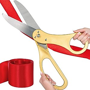 Gold Ribbon Cutting Ceremony Kit – 20 Inch Gold Giant Scissors Giants Ribbon Cutting Scissors with Red Ribbon Grand Opening Ribbon and Scissors for Special Events Inaugurations and Ceremonies