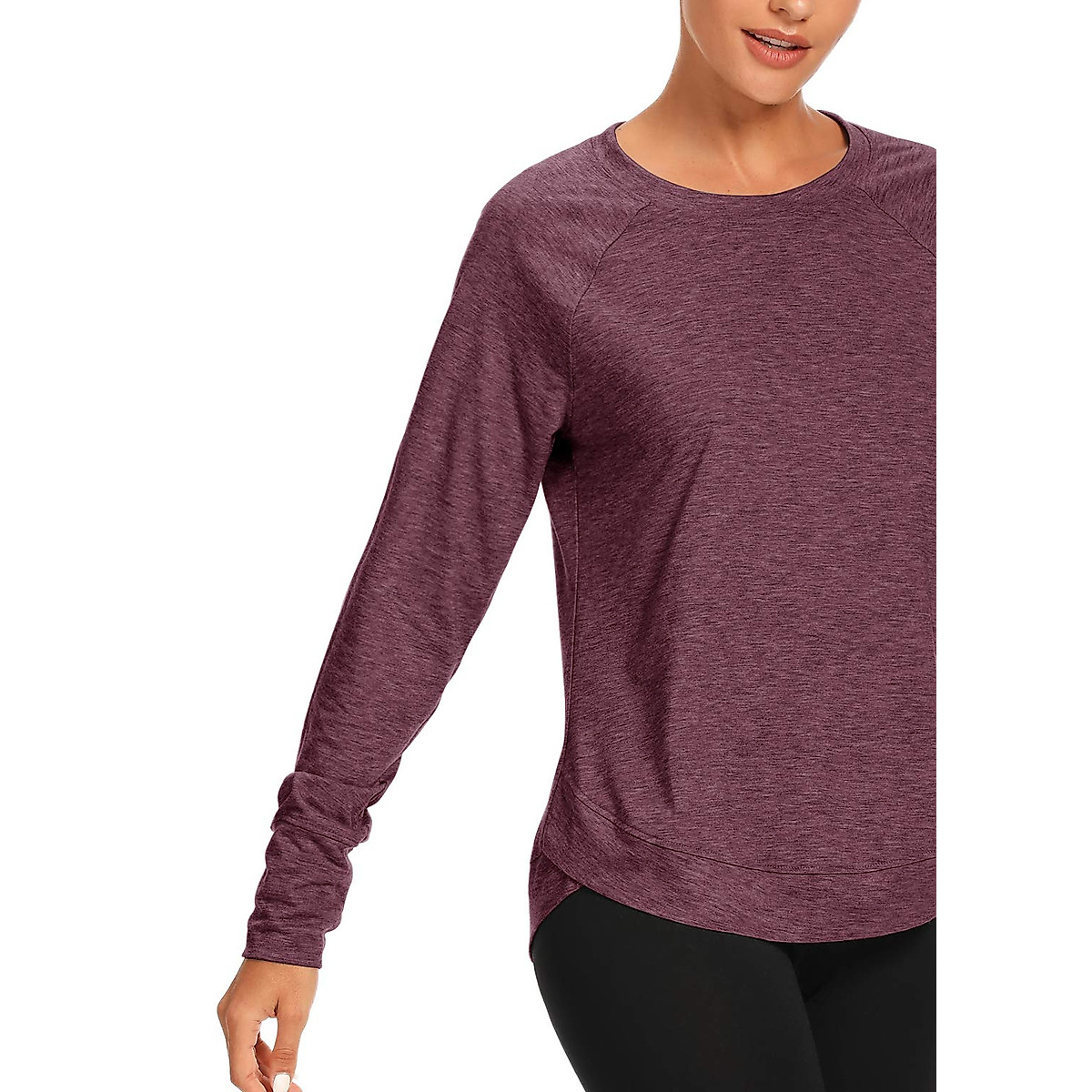 Muzniuer Women's Burgundy Long Sleeve Yoga Sports Running Hiking Shirt Workout Tops S