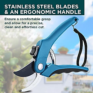 Nevlers 8" Bypass Pruning Shears for Gardening | Garden Shears with Stainless Steel Blades & 8mm Cutting Capacity| Professional Garden Scissors | Heavy Duty Gardening Hand Tools |Blue Gardening Shears