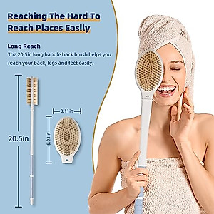 TYYIHUA 20.5" Back Bath Brush Long Handle for Shower for Elderly,Men and Women,Back Scrubbers for Use in Shower,Dual-Sided Exfoliating Dry Brush with Stiff and Soft Bristles,Shower Scrubber for Body