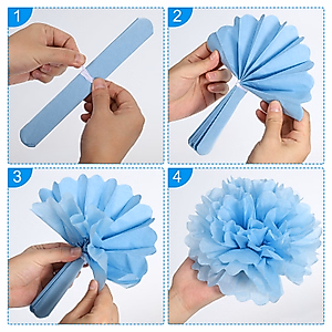 PATIKIL 8" Tissue Pom Poms Flowers, 5 Pack Paper Flower Ball for Wedding Bridal Shower Birthday Bachelorette Party Backdrop Decoration, Lake Blue