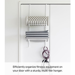 Yamazaki Home Tower Over-The-Door Yoga Mat Storage Hanger - 3-Tier Organizer for Foam Rollers, Backpacks, Hats, Bags - Extra Closet Space Saver - Steel
