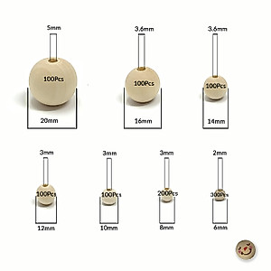 1000pcs Natural Wooden Beads, Round Wood Beads Unfinished Wooden Decorative Beads Loose Spacer Beads for Crafts Making 7 Sizes (20mm, 16mm, 14mm, 12mm,10mm, 8mm, 6mm)