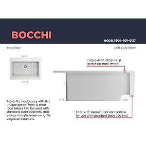 BOCCHI Nuova Apron Front Drop-In Fireclay 34 in. Single Bowl Kitchen Sink with Protective Bottom Grid and Strainer in White