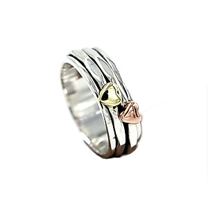 Heart Spinner Ring 925 Sterling Silver Rings For Women Meditation Thumb Fidget Wide Band Anxiety Handmade Jewelry Gift Birthday (7.50) (JRP-14)