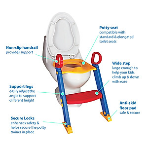 Chummie Joy 6 In 1 Portable Potty Training Ladder Step Up Seat For Boys And Girls With Anti-Skid Feet, Adjustable Steps, Comfortable Potty Seat And Handrail,Multi-Color