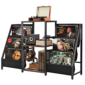 Record Player Stand with Vinyl Storage, Record Player Table with Vinyl Record Storage Holds 220 Albums, Turntable Stand with Record Holder Vinyl Display Shelf, Record Player Cabinet for Living Room