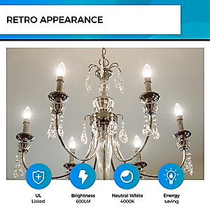 Hizashi E12 LED Bulb 60 Watt, Candelabra Light Bulbs Non-Dimmable 4000K Neutral White, 90+CRI 6W 600LM, B11 LED Chandelier Light Bulbs, UL Listed, 5 Pack