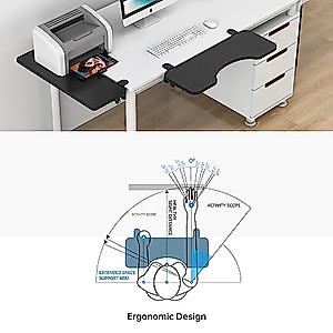 Circular Arc Desk Extender Tray, Ergonomics Computer Elbow Arm Support,Foldable Keyboard Drawer Tray, Table Mount Arm Wrist Rest Shelf (25.2“×9.4”×3.5“)