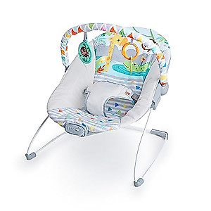 Bright Starts Safari Fun 3-Point Harness Vibrating Baby Bouncer with -Toy bar