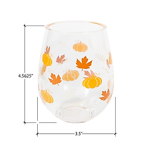 C.R. Gibson QWG2O-24065 Fall Leaves and Pumpkins Acrylic Stemless Wineglass for Thanksgiving and Friendsgiving, 12 fl. Oz.