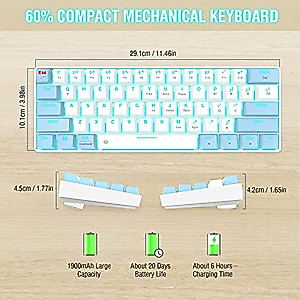 EDJO Bluetooth Mechanical Keyboard 60%, Wireless/Wired Red Switches Mechanical Gaming Keyboard with Backlit, Ultra-Compact 60 Percent Computer Keyboard for Windows, Mac OS