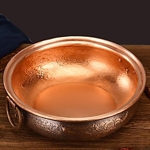 Chafing Dishes Chinese Induction Copper Hot Pot, Beijing Shabu-shabu Basin Copper Pot, Handmade Soup Pot with Sauerkraut Copper Pot for Domestic Commercial Use (Color : Brass, Size : 34cm)