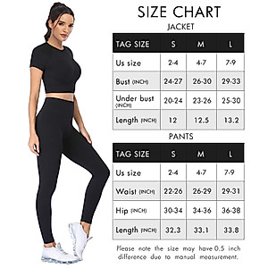 JOLLMONO 2 Piece Short Sleeve Outfits for Women Seamless Crop Tops Set for Women Workout Set(8005S-Black)