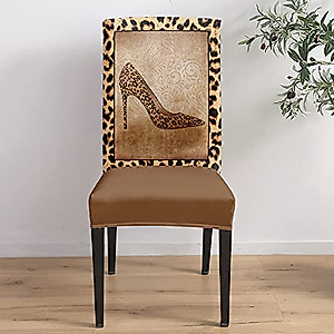 8PCS Dining Chair Covers Stretch Spandex Slipcovers Sexy Leopard High Heel Shoe Removable Washable Dining Room Seat Cover Cushion Protector for Home Hotel Banquet Decor Retro Wildlife Animal Skin