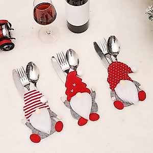 Marcol 6 Pcs Christmas Silverware Holder Pockets, Swedish Santa Gnome Tableware Spoons Forks Storage Bag, Cutlery Holders Xmas Pcs Christmas Gnome Silverware Holder Pockets