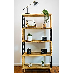 Premium Home Modern Bookshelf – Industrial Bookcase, 5 Shelf Bookcase, Tall Book Shelf, Farmhouse Book Case, Bookshelves and Bookcases, Rustic Wood, Industrial Black Metal, 5 Tier Shelf Shelving Unit