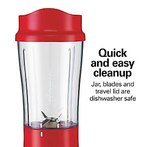 Hamilton Beach Portable Blender for Shakes and Smoothies with 14 Oz BPA Free Travel Cup and Lid, Durable Stainless Steel Blades for Powerful Blending Performance, Red (51101RV)