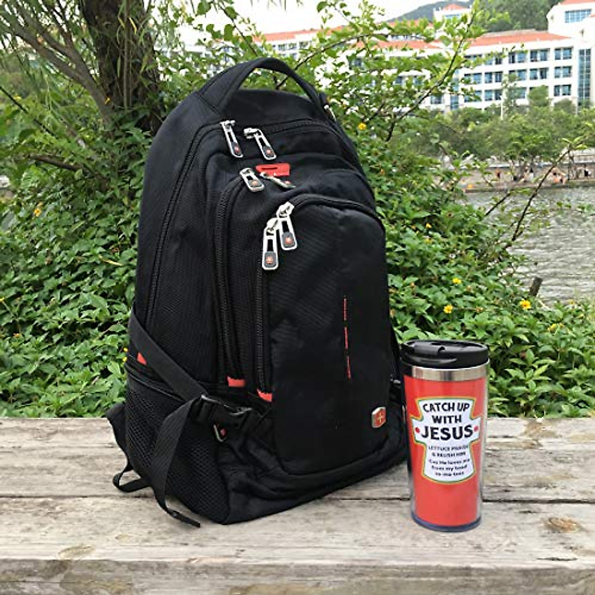 NVJUI JUFOPL Catch Up With Jesus Travel Coffee Mug for Men Women, With Flip Lid, Stainless Steel, Vacuum Insulated, Water Bottle Cup 15 oz