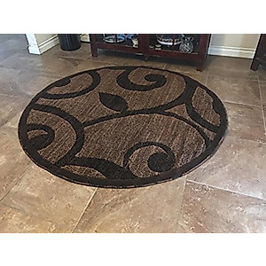 Modern Round Rug Brown & Black Americana Design 154 (5 Feet 3 Inch X 5 Feet 3 Inch Round)