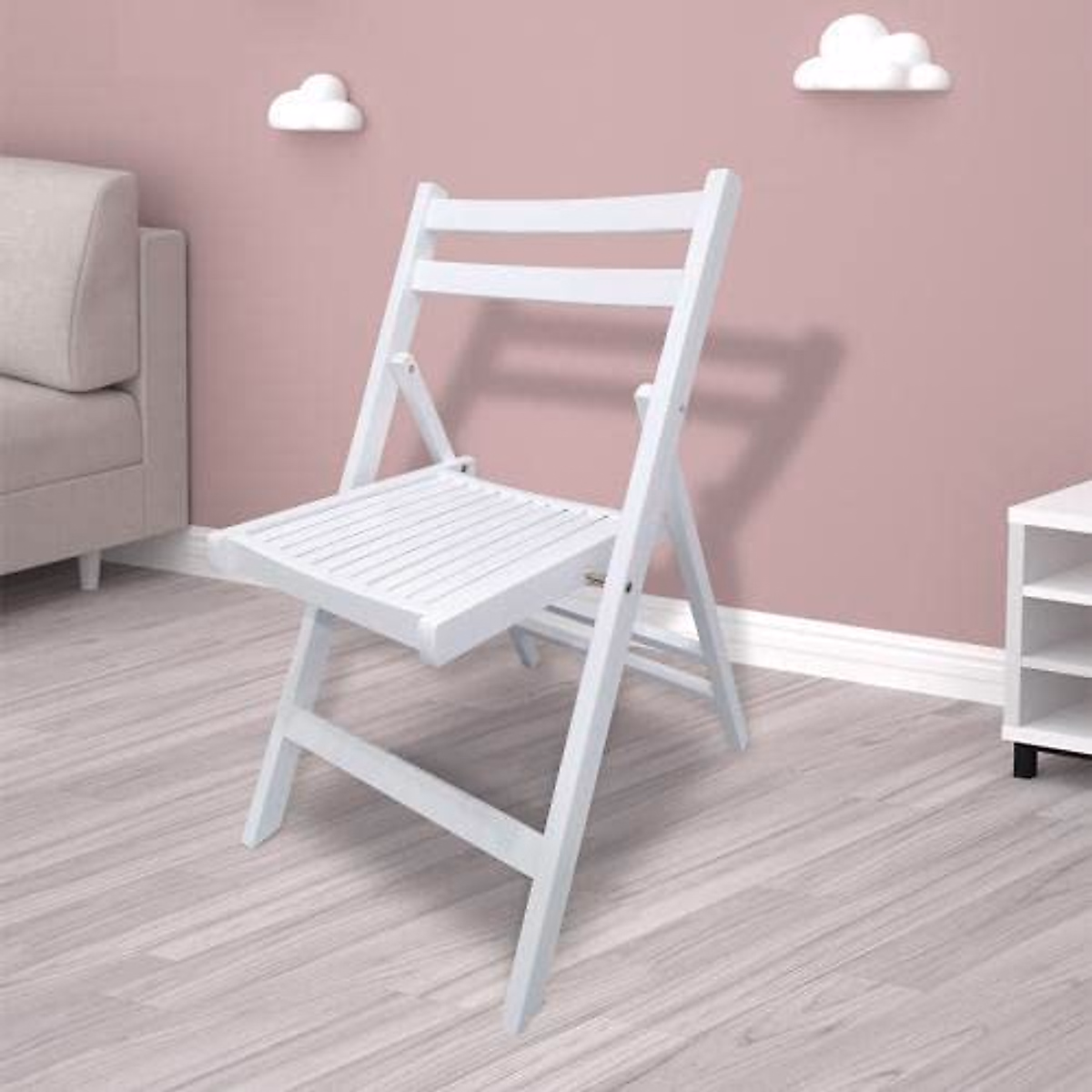 CARBRO Furniture Slatted Wood Folding Special Event Chair - White Set of 4 Folding Chair Foldable Style,White