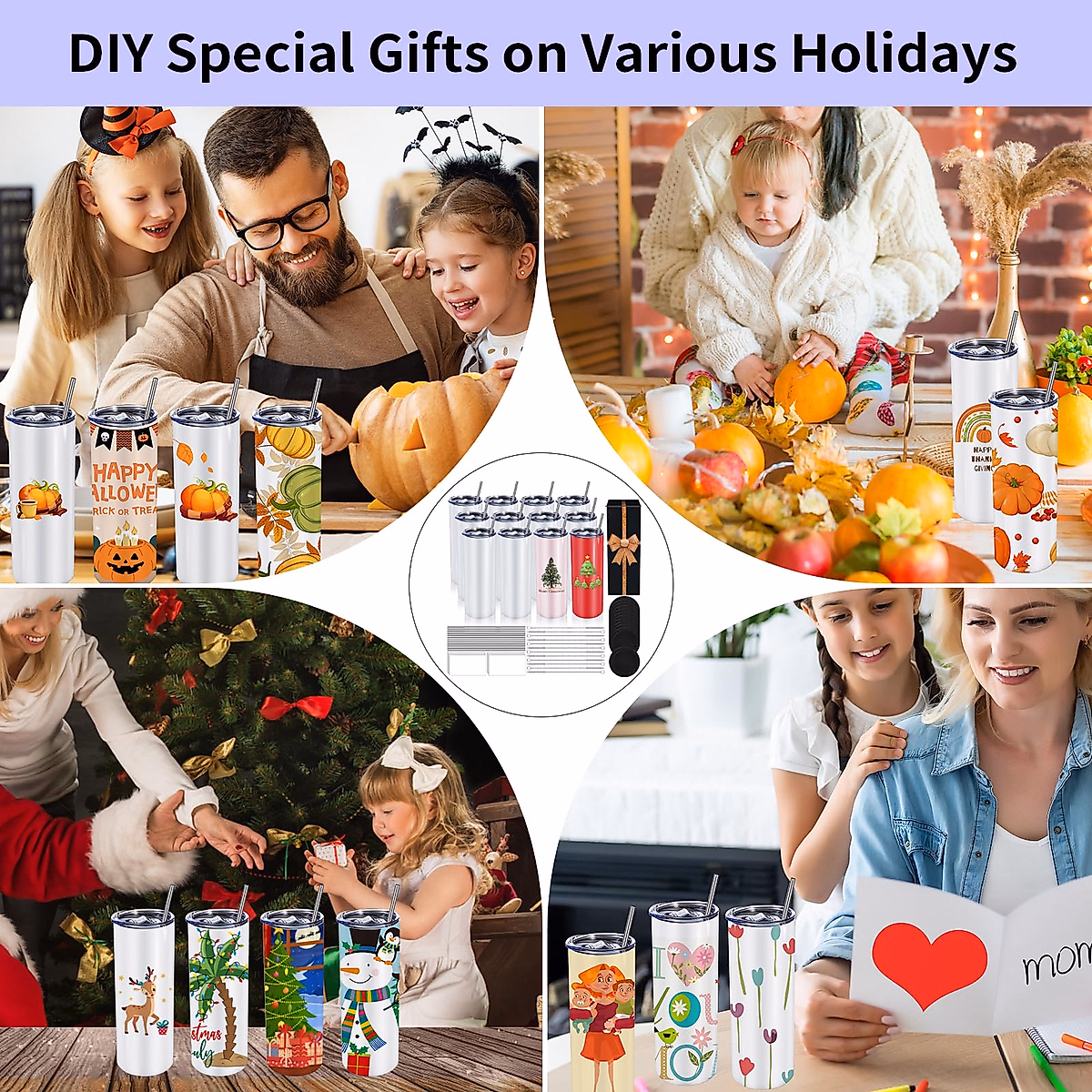 Needbrock Sublimation Tumblers Blank 20oz, 12 Pack Straight Skinny Double-Walled Insulated Tumblers Blank White with Individually Gift, Lids, Straw, Rubber Bottoms