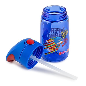 Masha and the Bear 14oz Kids Water Bottle With Straw - Spill Proof Straw Valve, Pop Button, BPA Free Water Bottle for Kids School - Featuring Soft Silicone Handle Grip - Children's Drinkware - Blue