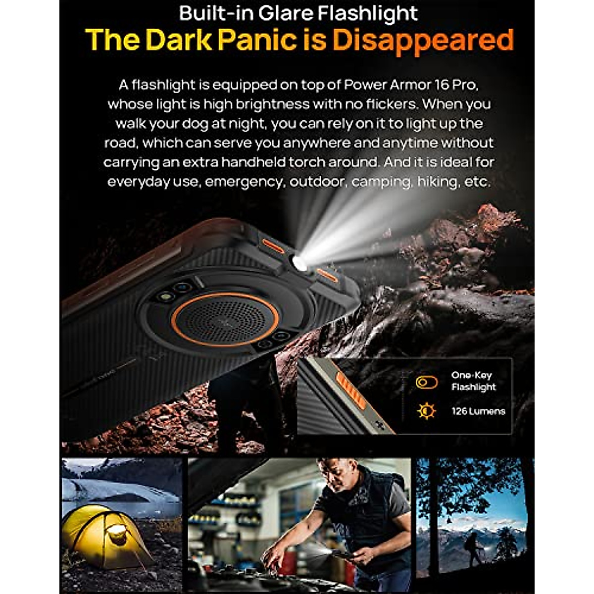 Ulefone Power Armor 16 Pro Rugged Smartphone, 9600mAh Battery, 122dB loudest Speaker, Android 12 4GB+64GB Rugged Phone, 16MP Rear Camera, Built-in Glare Flashlight, 5.93" HD+ Screen, Dual SIM 4G-Black