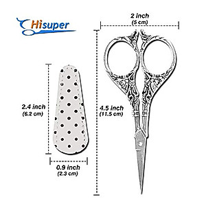 Hisuper 4.5 inch Silver Sewing Embroidery Scissors with Leather Scissors Cover Small Sharp Utility Craft Scissor for Embroidery Crafting Art Work Needlework DIY Tool