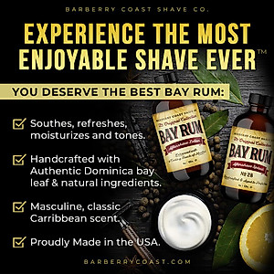 Bay Rum Aftershave Splash for Men - Crafted with Authentic Bay Oils from Dominica Republic in the Virgin Islands - Natural and Pure Ingredients - 4oz. - from Barberry Coast Shave Co.