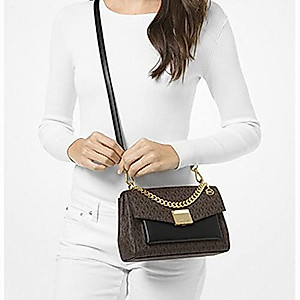 MICHAEL KORS Lita Medium Two-Tone Logo Crossbody Bag (brown signature black solid)