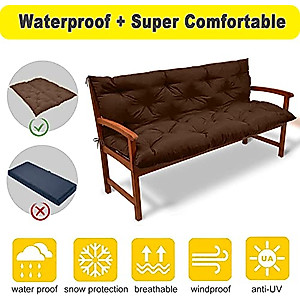 2 Seater Outdoor Glider Cushions Replacement, Bench Cushion for Outdoor Furniture Waterproof Thick Porch Swing Cushions with Backrest Ties for Garden Patio(Coffee 40x40 inch)