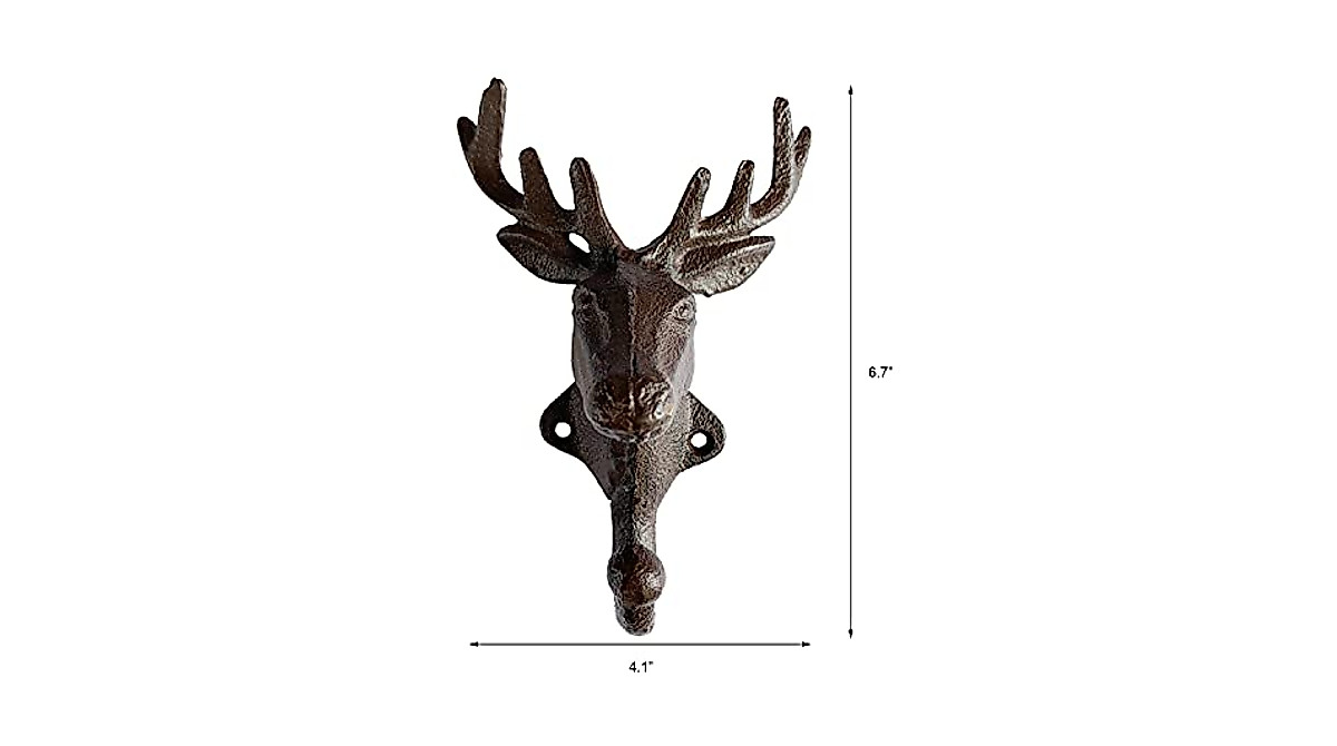 Grace Home Deer Head Hooks - Rustic Wall Hook Set