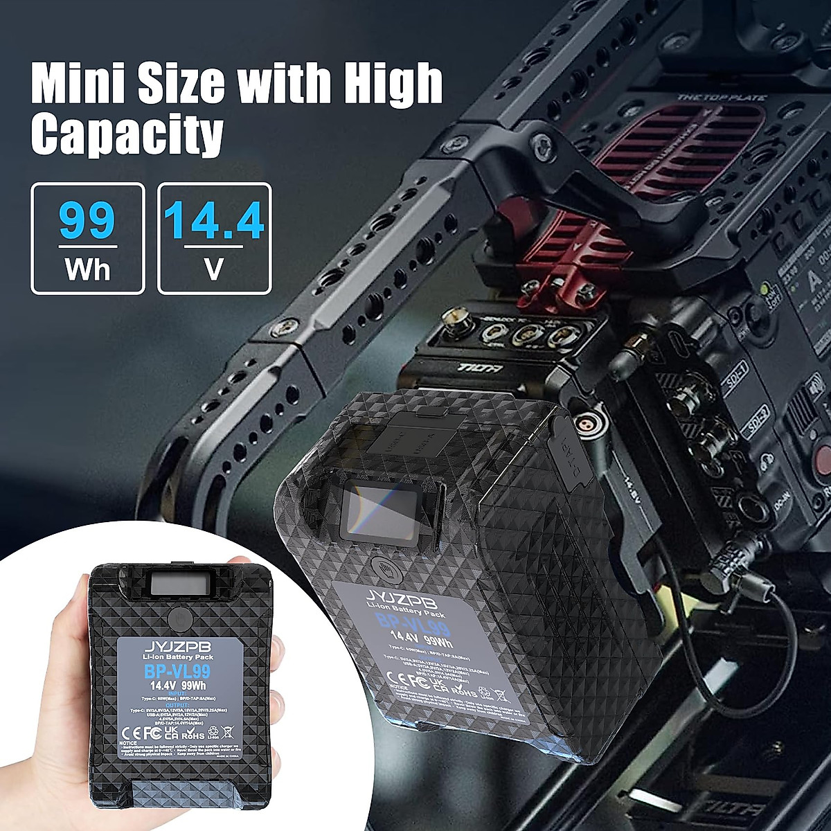 JYJZPB V Mount Battery, Mini V Lock Battery Upgraded 99Wh 14.8V 6800mAh with D-Tap/USB-A/BP Output&LCD Display, Small Portable VMount Battery for Camera Camcorder Broadcast BMPCC, Dtap-Mini-Battery