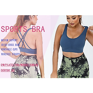 Miteiche Cross Back Sport Bras for Women,Padded Strappy Medium Support Yoga Bra with Removable Cups,XX-Large