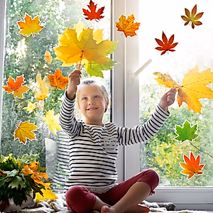 Fall Bulletin Board Decorations Fall Leave Cutout Autumn Thanksgiving Artificial Leaf Cutout Maple Paper Leave with Glue Point Dot for Classroom Bulletin Board Wall Decoration, 3.94 x 3.5 In (135 Pcs)