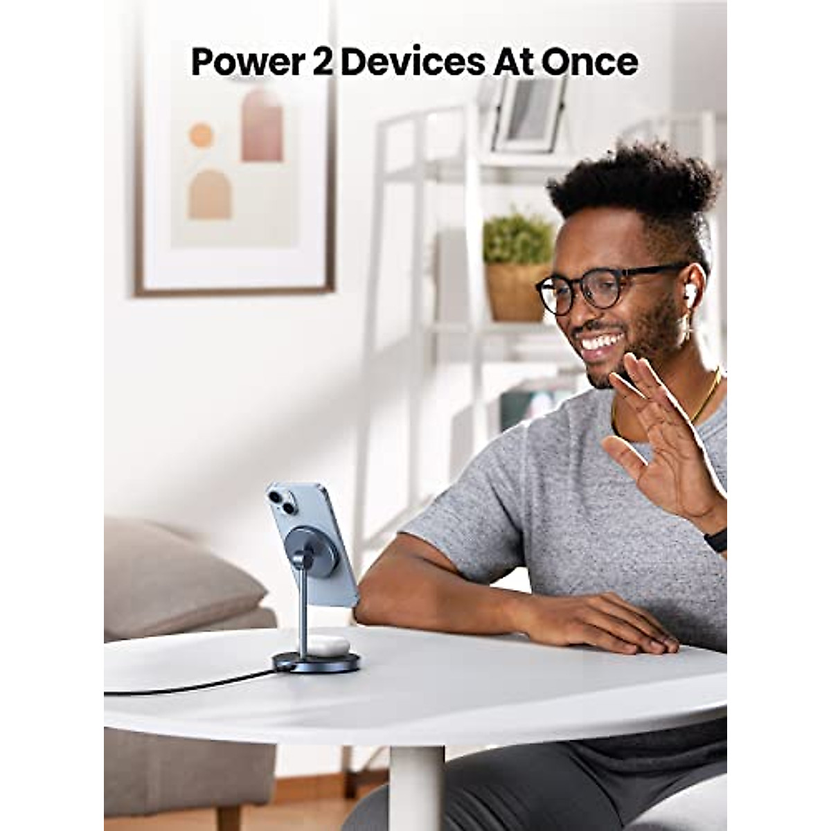 UGREEN 2-in-1 Magnetic Wireless Charging Station, Compatible with MagSafe Charging Stand, Wireless Charger with 3 FT USB-C Cable for iPhone 14/13/12 Series and AirPods Series (No AC Adapter)