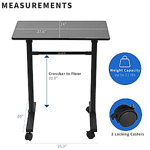 VIVO Height Adjustable 28 x 14 inch Standing Desk Cart for Laptop Office Work, Stationary Training Exercise Bike Use, Small Mobile Workstation with Locking Wheels, Black, CART-V01BK