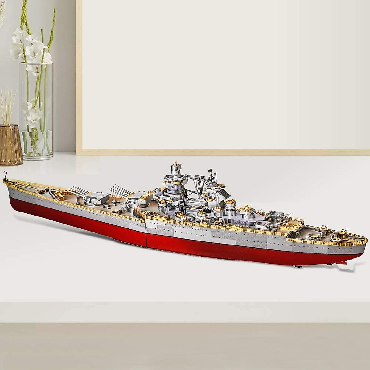 Piececool 3D Metal Puzzles for Adults, Richelieu Battleship Model Kits, Military Watercraft Warship Models Building Kit DIY 3D Puzzles for Anxiety Relief Toys, Great Gift Ideas -300 Pcs