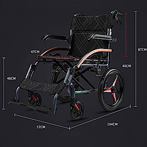Magnesium Alloy Wheelchair 22lbs Lightweight Portable Travelling Transport Chair with HandBrakes, 16 inch Wheels