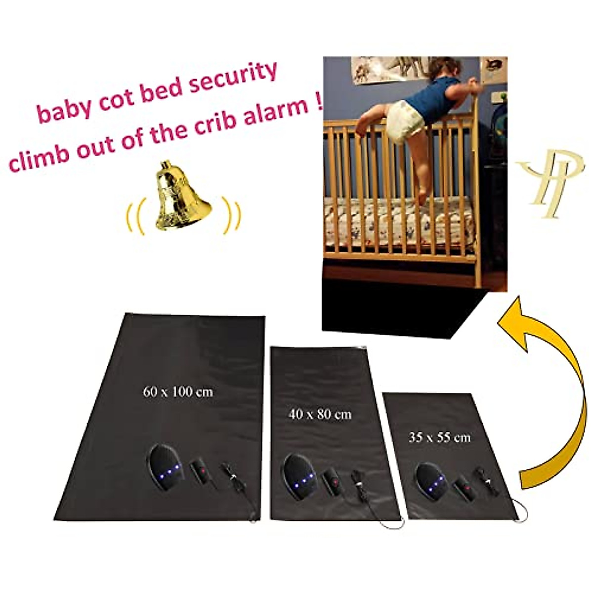 Pandya France Crib Safety Kids Mat Fall Detector Alarm Device Crib Falls (35cm x 55cm)