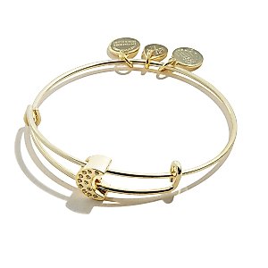 Alex and Ani Path of Symbols Expandable Bangle for Women, Pave Moon Charm Bead, Shiny Gold Finish, 2 to 3.5 in