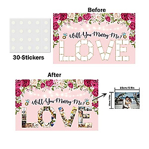 MEFENG Will You Marry Me Photo Backdrop Banner-Rose Diamonds and LOVE Sign Photo Banner-Proposal Announcement Engagement Wedding Bridal Shower Party Decor-Indoor Outdoor Photo Backdrop Banner.6*3.6feet