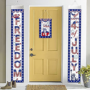 90shine 4th/Fourth of July Decorations - Patriotic Banners Door Decor Red White Blue Porch Signs Wall Hangings Party Supplies