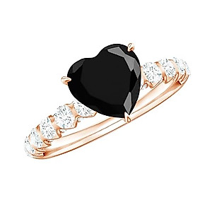 Natural Black Spinel 7mm Heart Shaped Engagement Ring, AAA Quality, Black Spinel Diamond Solitaire Ring, 14K Rose Gold, Size:US 8.50
