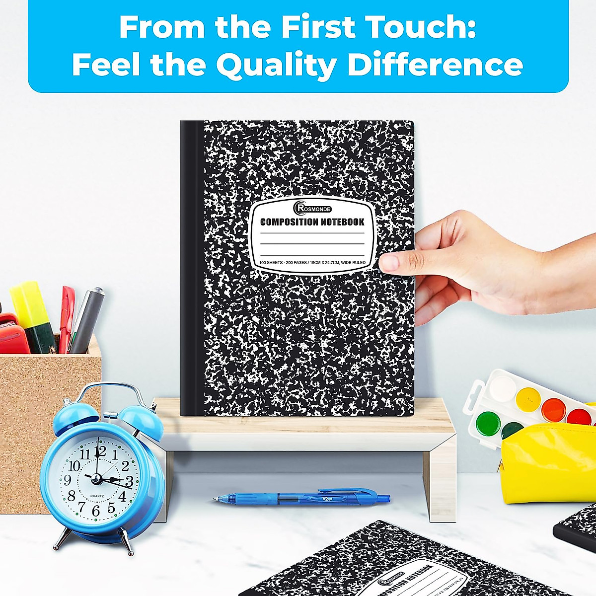 Rosmonde Composition Notebook Wide Ruled 5 Pack, 200 Pages (100 Sheets), 9-3/4 x 7-1/2, Back to School Supplies, Notebooks for School, Office Supplies, Notebooks for Work, The Notebook for Note Taking