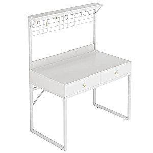 Tribesigns Computer Desk with Hutch,43 Inch Office Desk with Drawers,White Writing Desk Table with Art Display Grid Shelf,Desk for Home Office