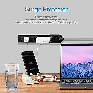 KMC 6-Outlet Surge Protector Power Strip 2-Pack, 900 Joules, 4-Foot Extension Cord, Overload Protection, Black